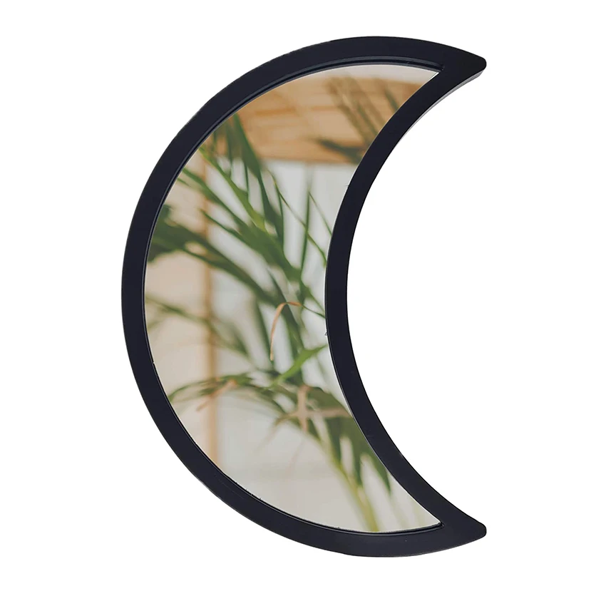 Wholesale Simple Moon Shape Wooden Frame Wall Mirror For Family ...