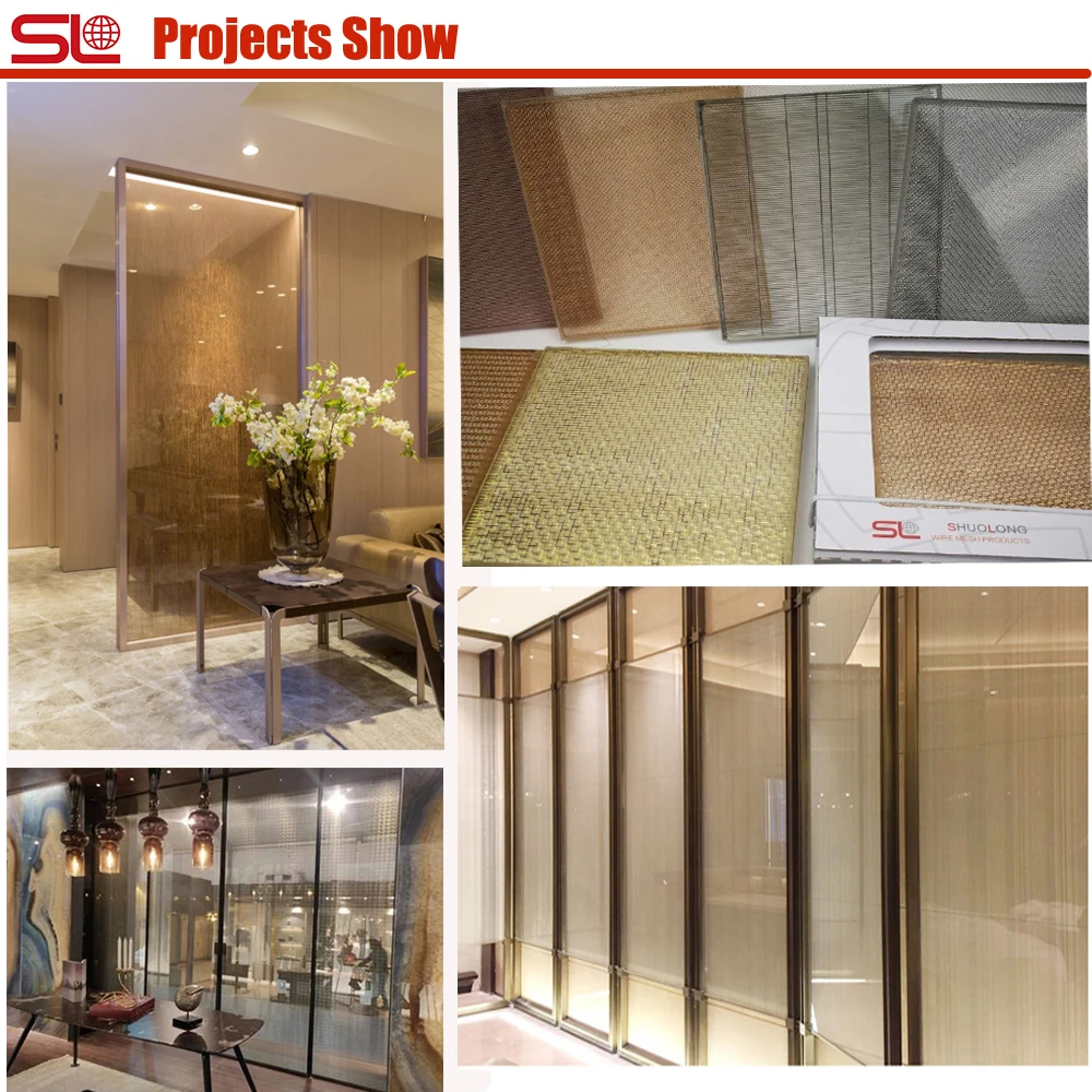 Gold Color Metal Fabrics Decorative Laminated Glass Wire Mesh - Buy ...