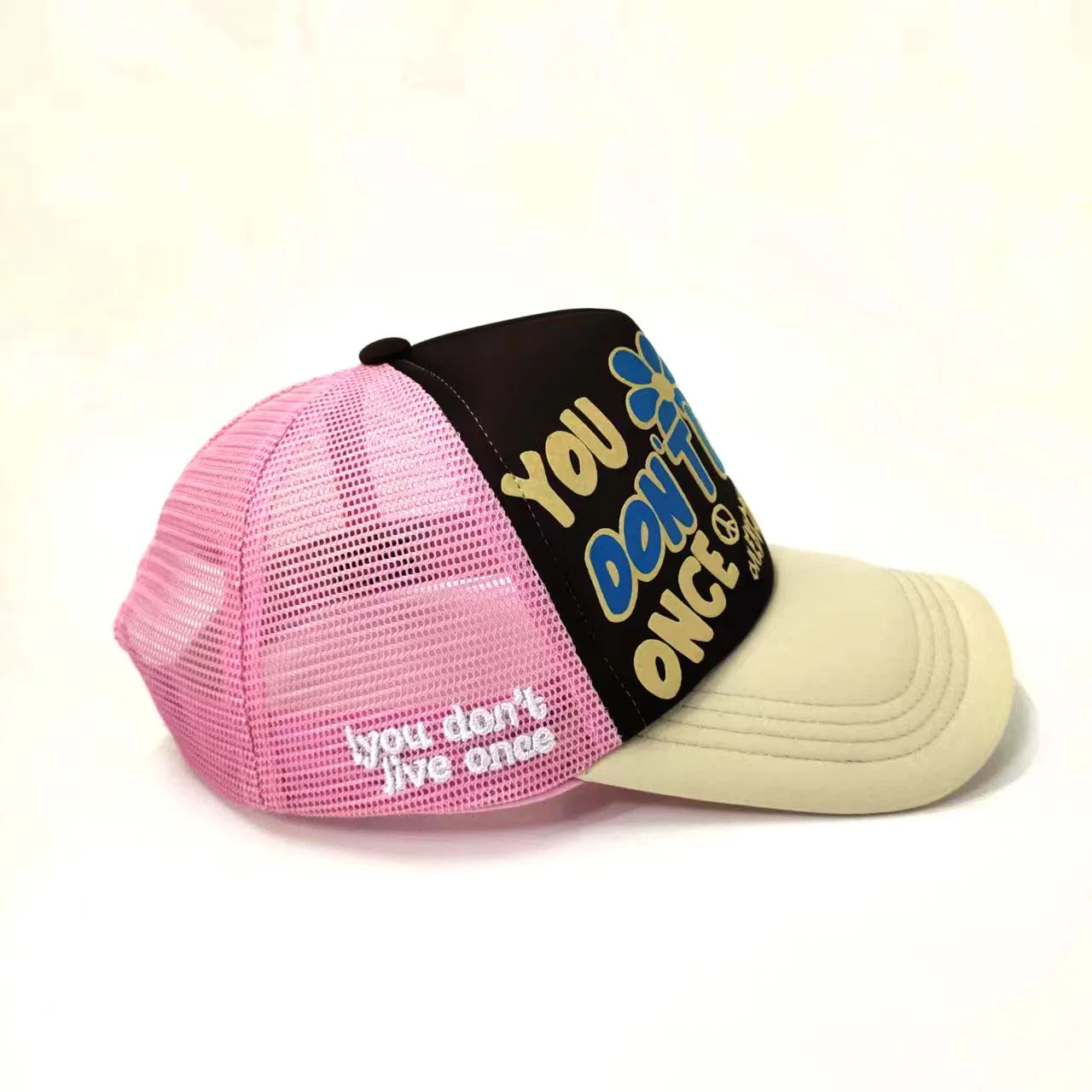 Two Tone 3D Powder Puff Print High Quality Mesh Trucker Hat Embroidery ...