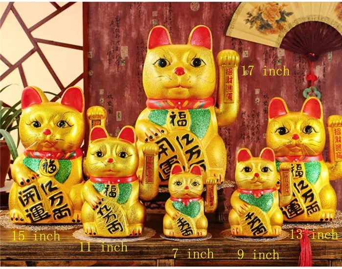 Large Beckoning Ceramic Maneki Neko Lucky Cat, 7" Figurine
