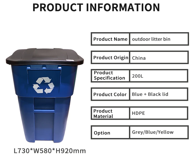 200L Plastic Outdoor Big Size Printed White Recycle Waste Bin| Alibaba.com