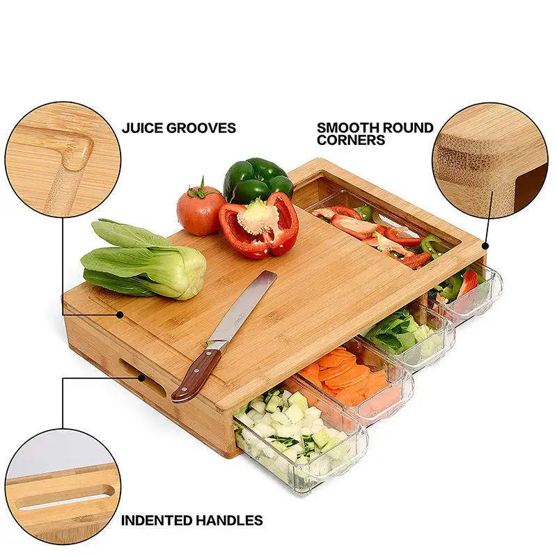 Wooden Kitchen Bamboo Chopping Board Juice Grooves Indented Handles ...