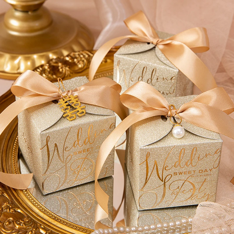 Custom Logo Square Shape Chocolate Candy Box - Gold Wedding Favors