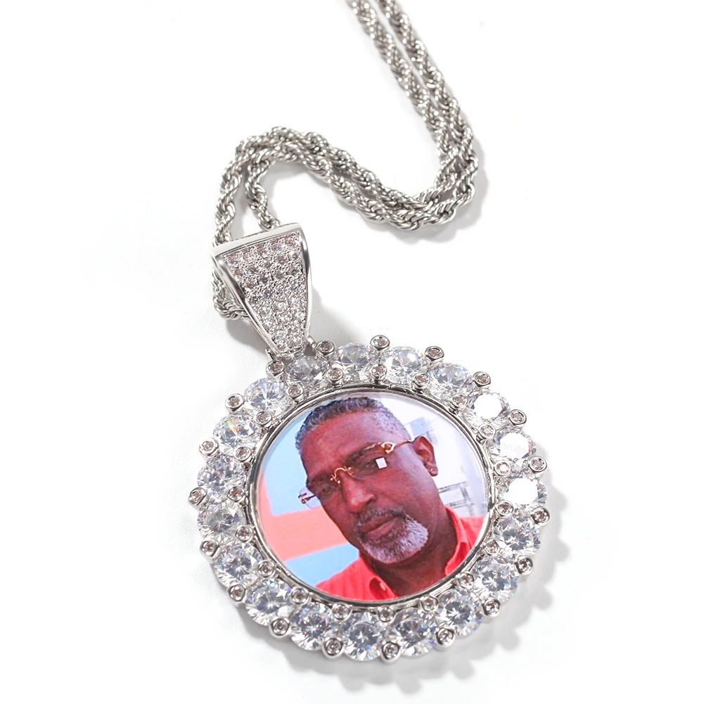 Custom Memory Cubic Zirconia Photo Pendant Necklace