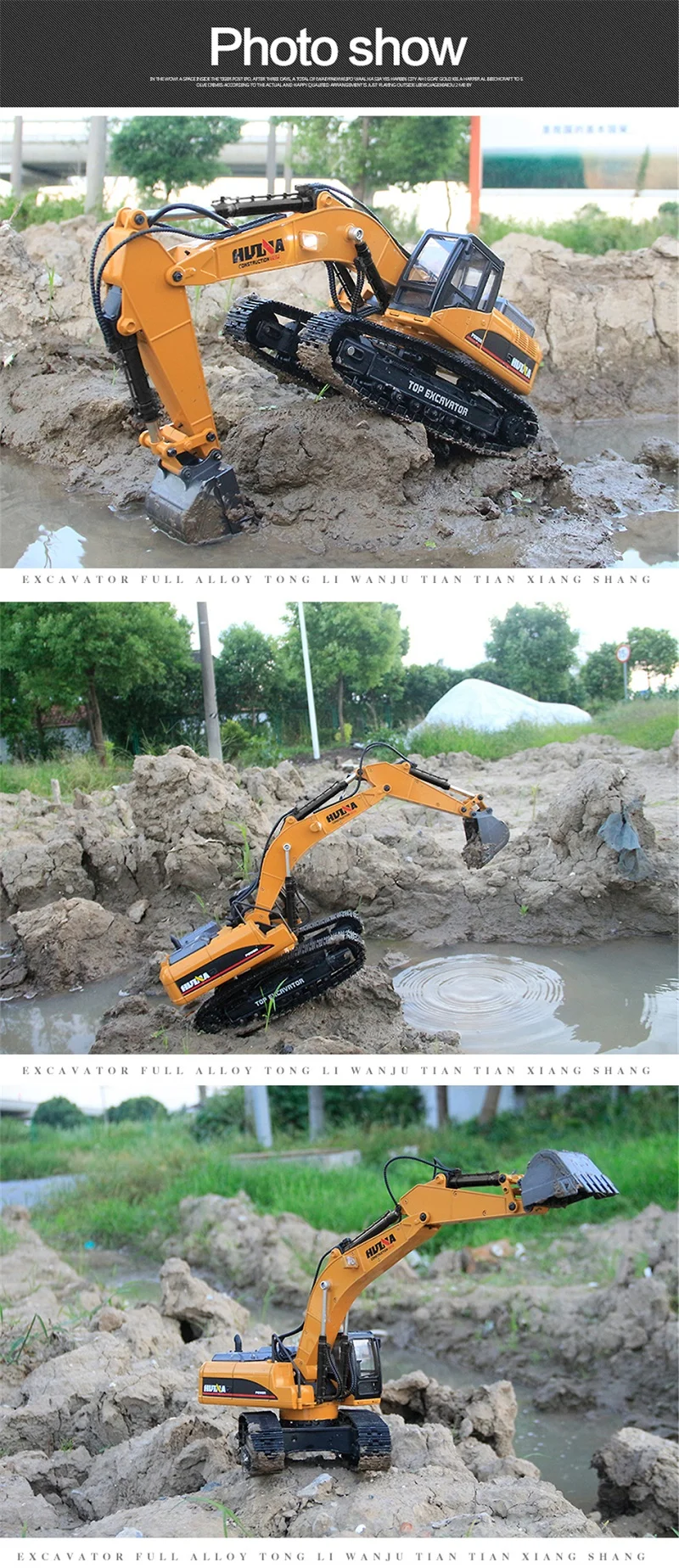 Metal Huina 580 1:14 RC Excavator - Remote Control Toy