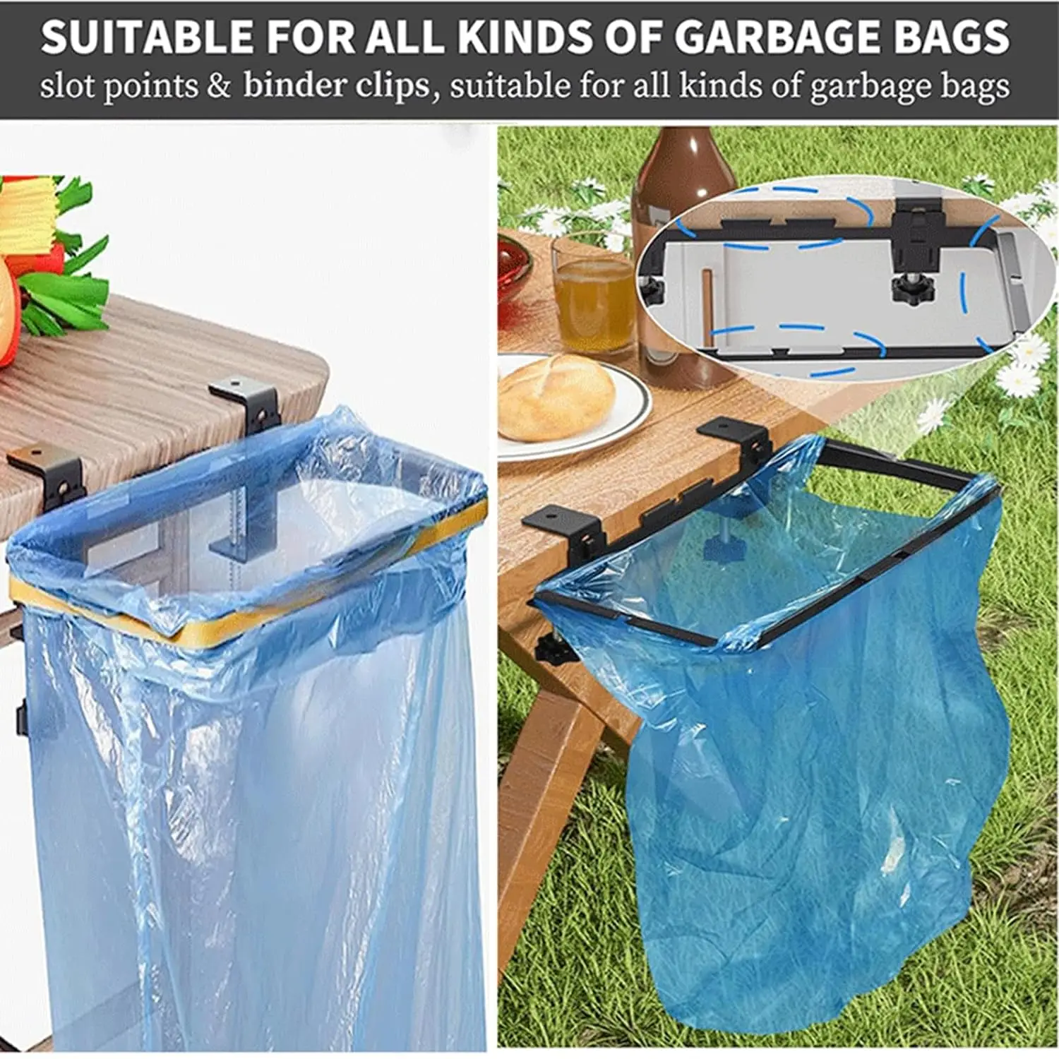 Stainless Steel Garbage Bag Hook Hanger Rack with Fixing Clamps Stable ...