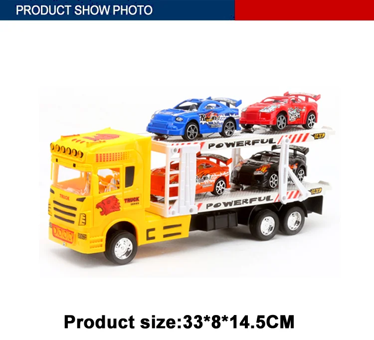 1/32 Plastic Friction Truck Trailer Toy with 4 Racing Cars