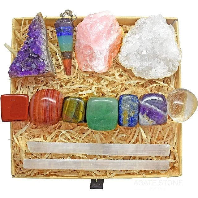 7 Chakra Crystal Set With Healing Pendulum | Chakra Balancing Crystal ...
