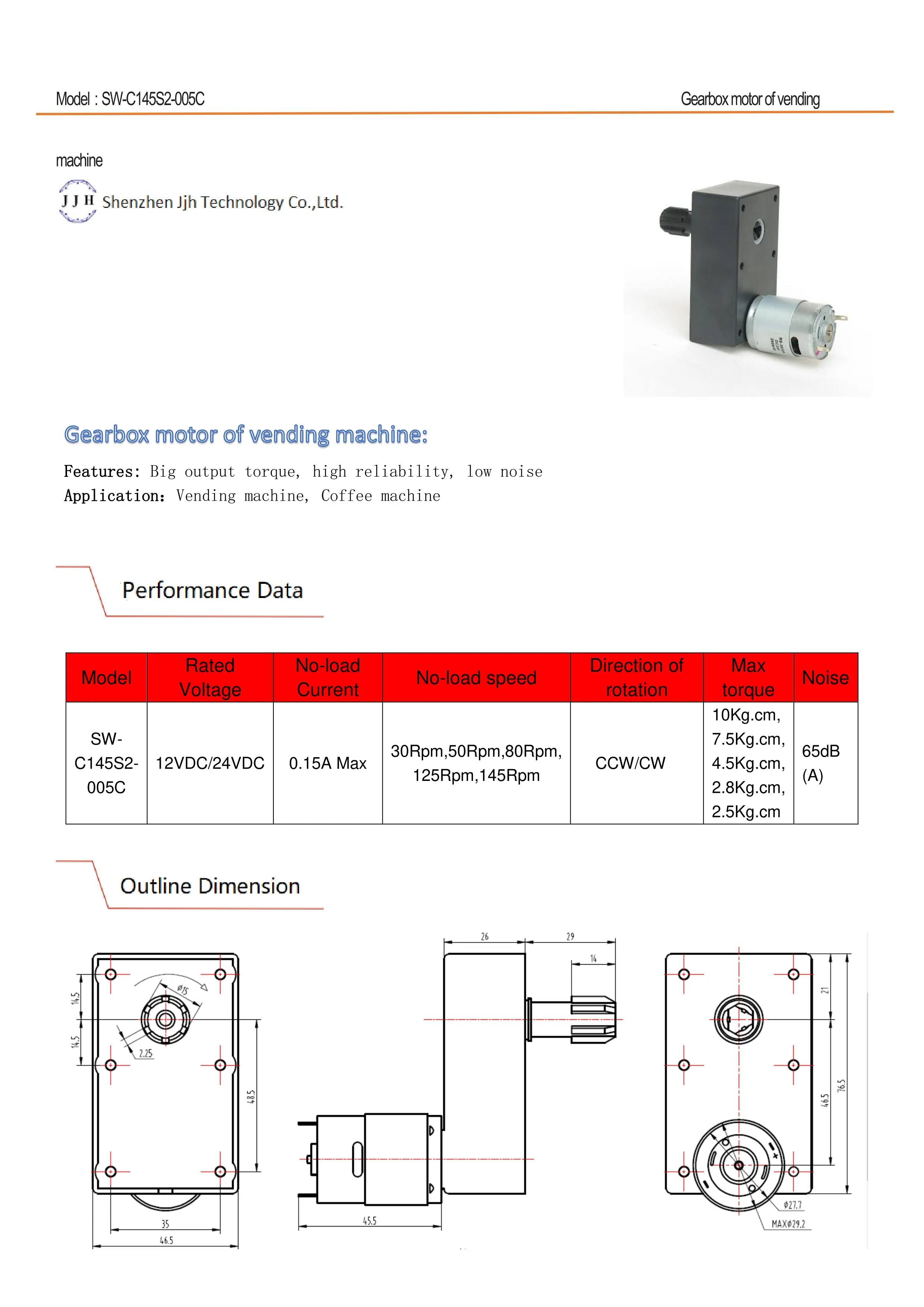 12VDC 24VDC Gearbox Motor for Vending Machines - Long Life & Low Noise