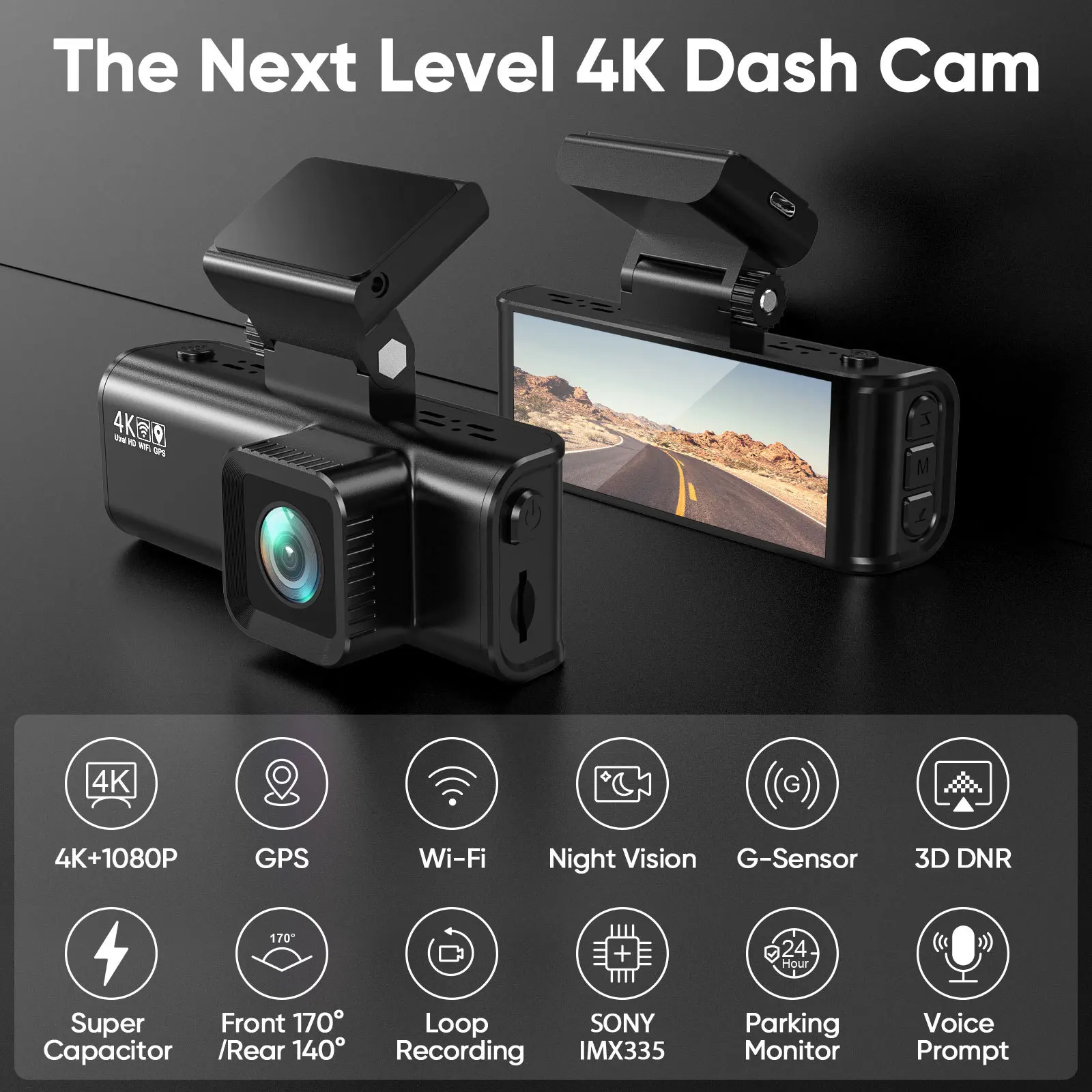 V56 4K Carlog GPS Dash Cam - 1 Year Warranty & Motion Detection
