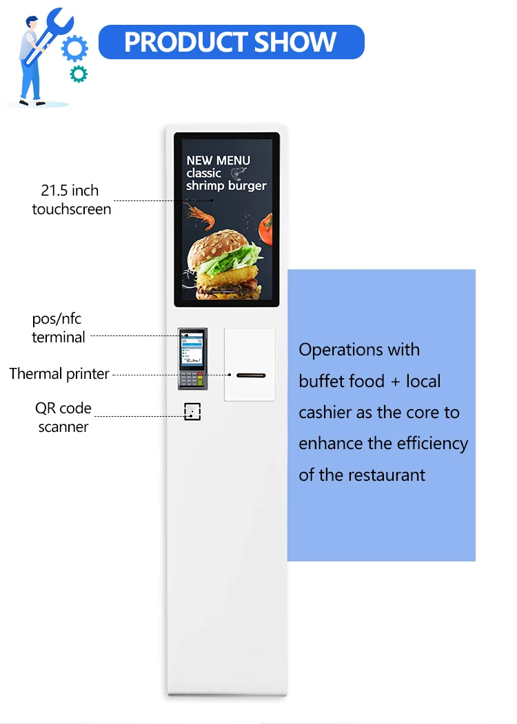 21.5 Inch Self-service Ticket Vending Kiosk Payment Terminal Machine In ...