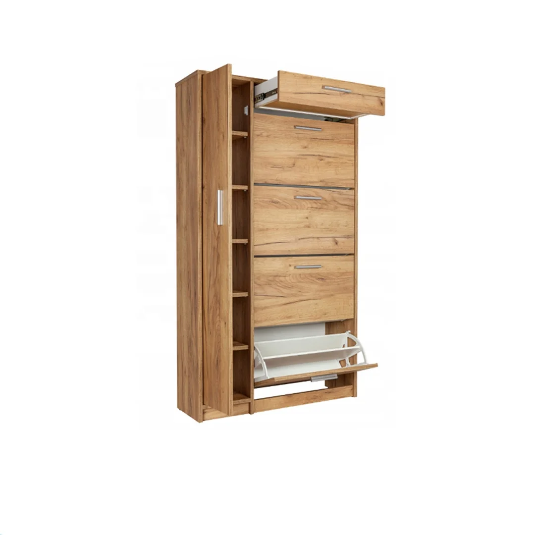 Modern Shoe Rack Solid Teak Wood Style Natural Finish For Living Room ...