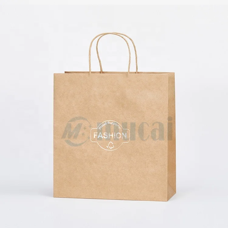 Recyclable Brown Kraft Paper Bags With Handle Disposable Offset Printed ...