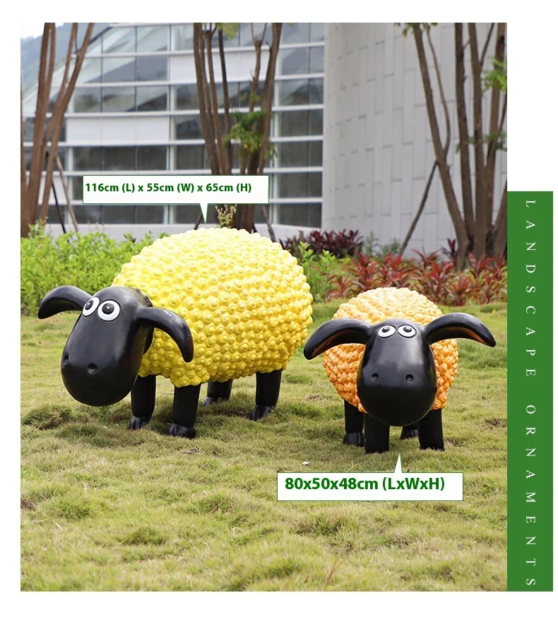 Outdoor Resin Cartoon Sheep Sculptures for Christmas Decor