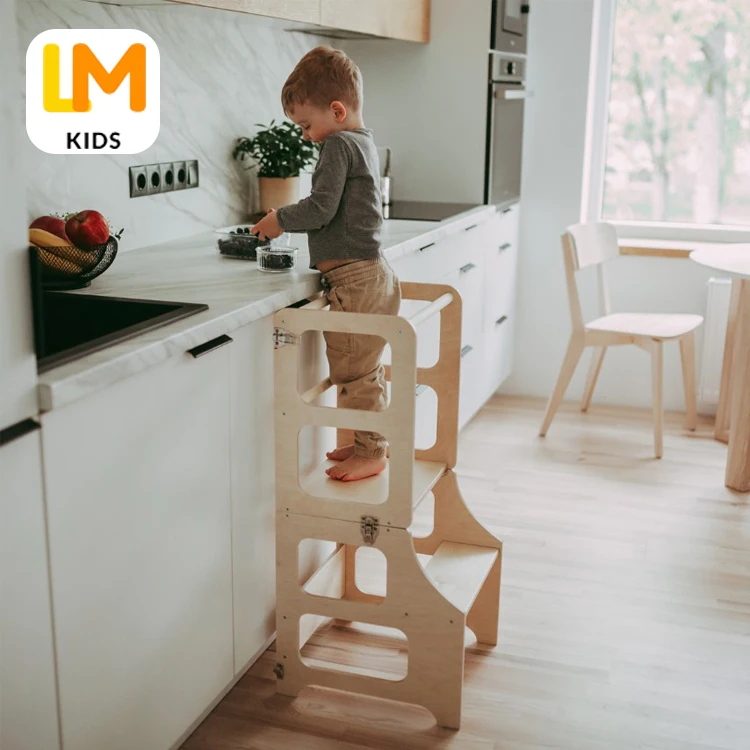 Lm Kids Brown Wood Learning Tower Kitchen Helper Learning Tower ...