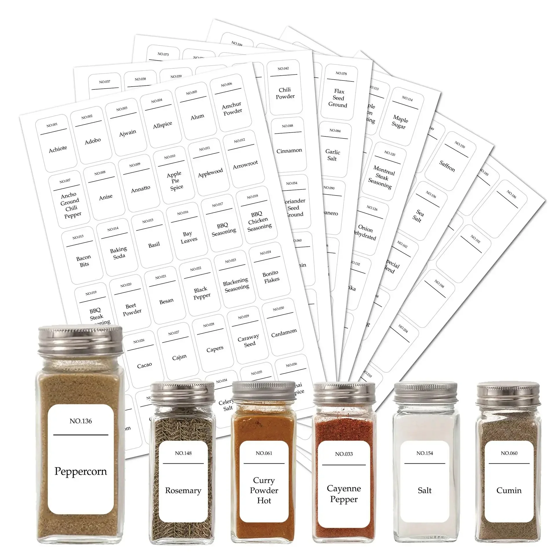 Cemao Food Kitchen Spice Jar Number Self-adhesive Rectangular Seasoning ...