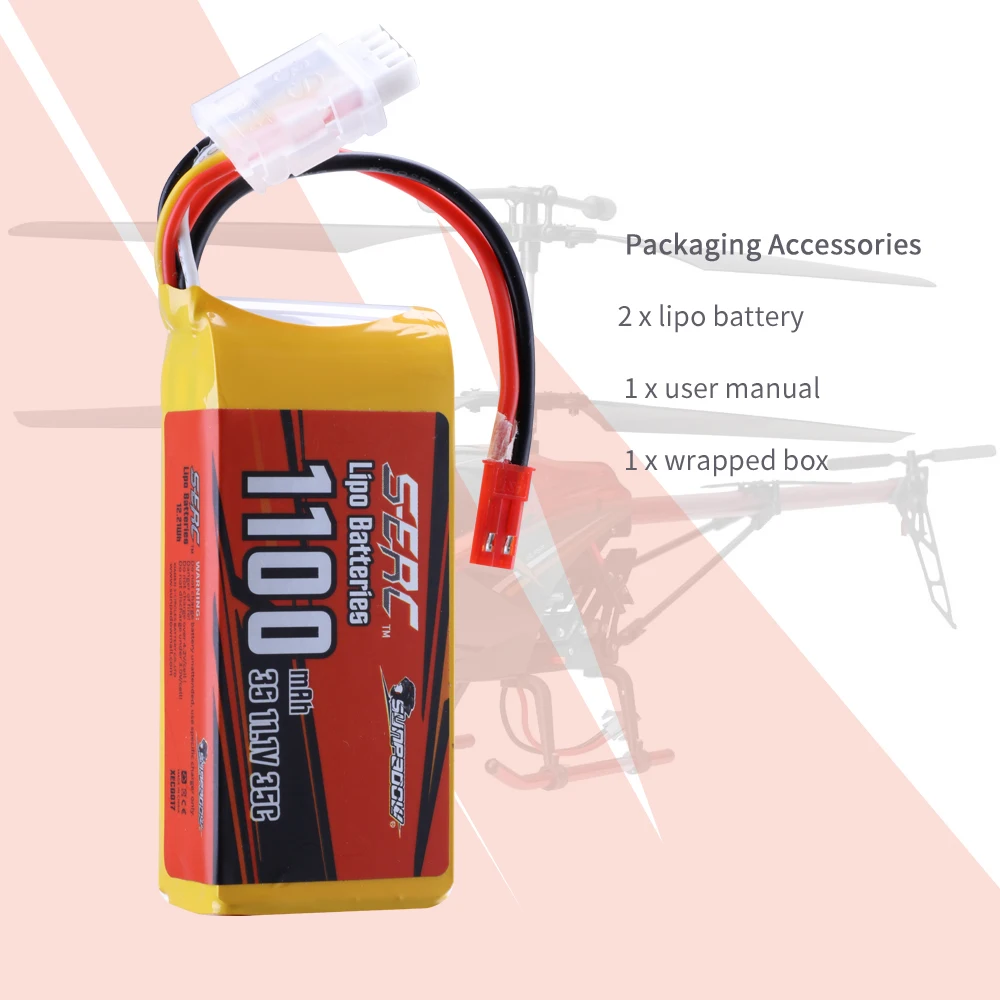 Sunpadow 11.1v 1100mah 3s Lipo Battery 35c Soft Pack With Jst Plug For ...