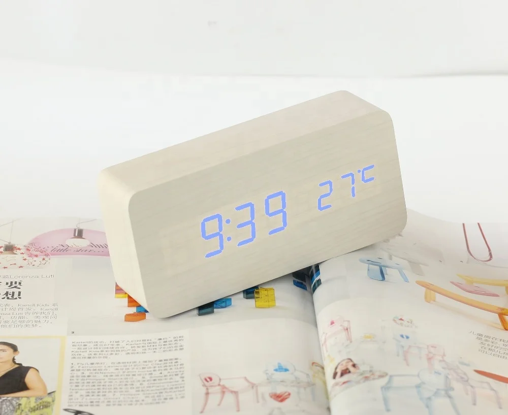 Modern Rechargeable Led Digital Illuminated Wooden Table Alarm Clock ...