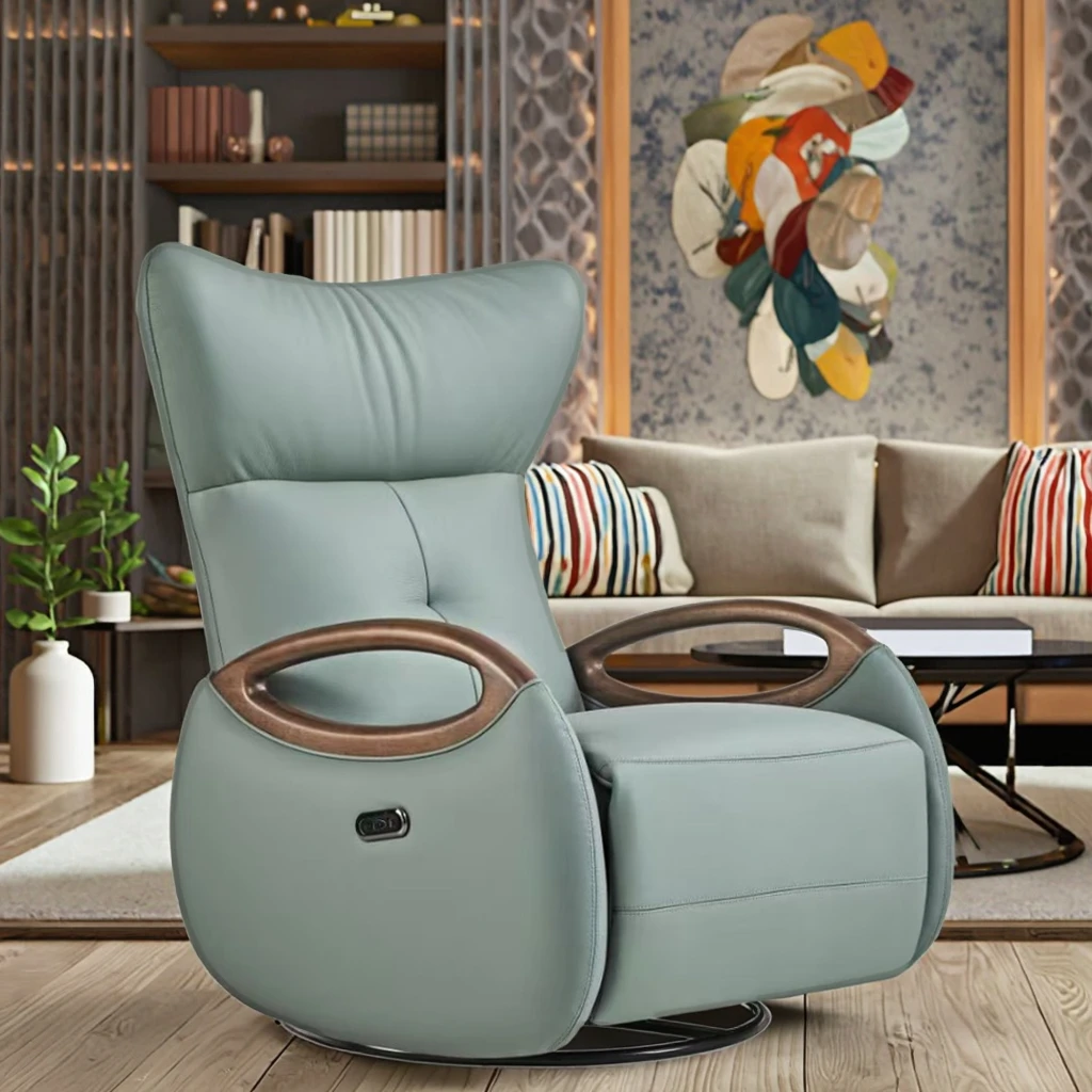 Modern Electric Single Sofa Recliner Chair Genuine Leather Rotary ...