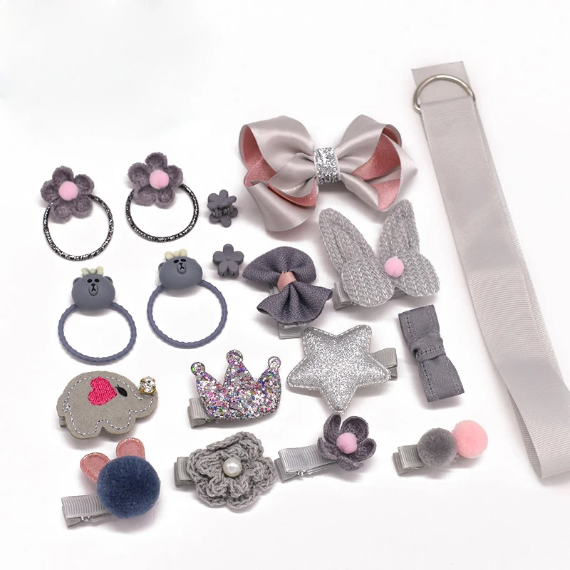 18-piece Set of Cute Elastic Hair Clips and Bow Accessories