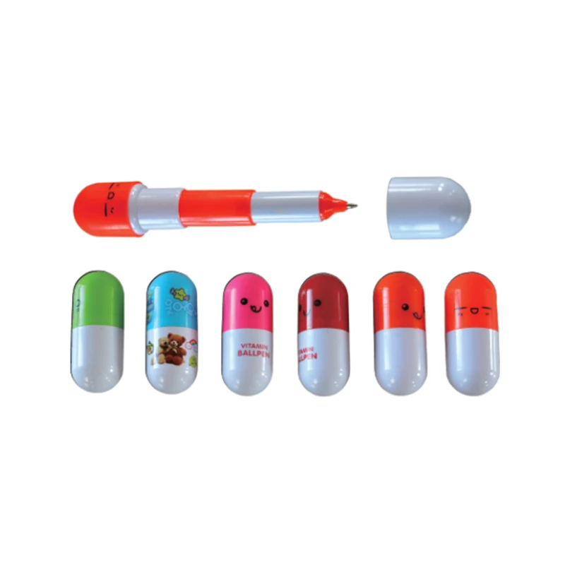 Novelty Cheap Mini Vitamin Capsule Ballpoint Pen OEM Logo Plastic Pill ...
