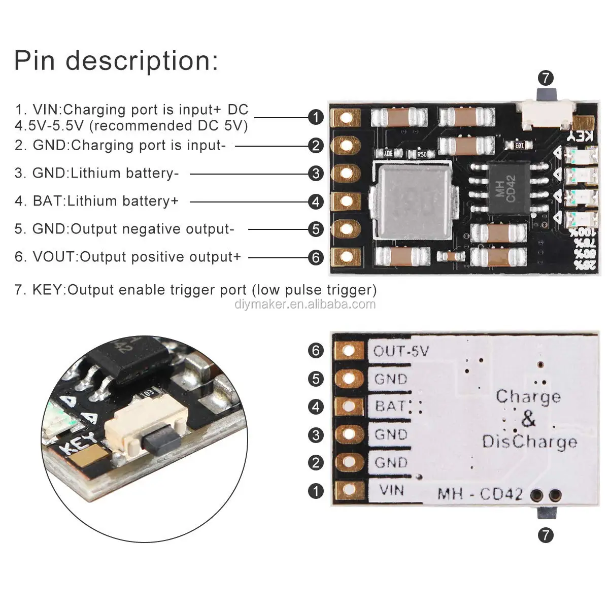 2a 5v Charge Discharge Integrated Module 3.7v 4.2v For 18650 Lithium ...
