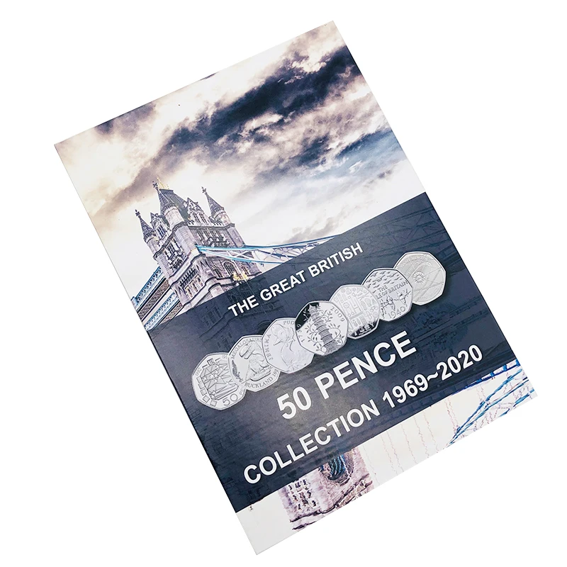 2020 Luxury Hardcover Uk 50 Pence Coin Collecting Album 59 Positions ...