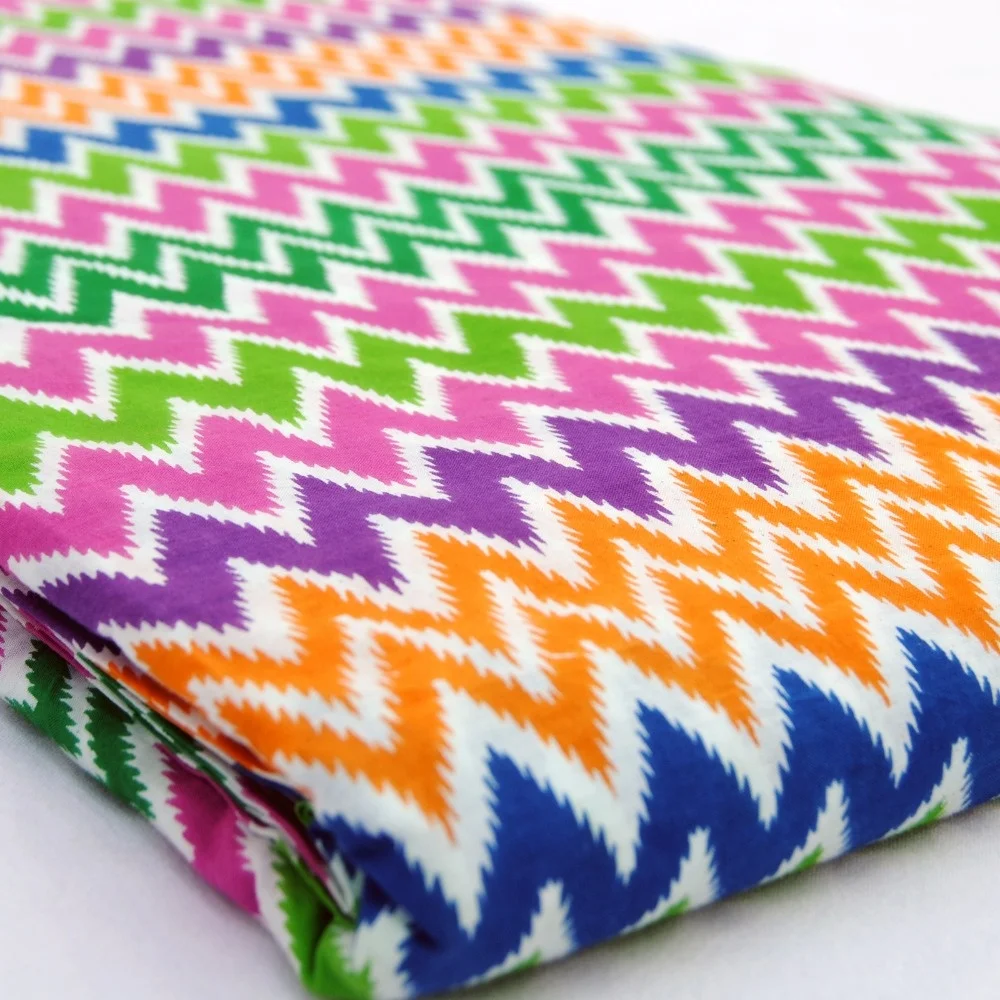Premium Quality Zig Zag Block Printed Multi Color Fabric Indian Cotton ...