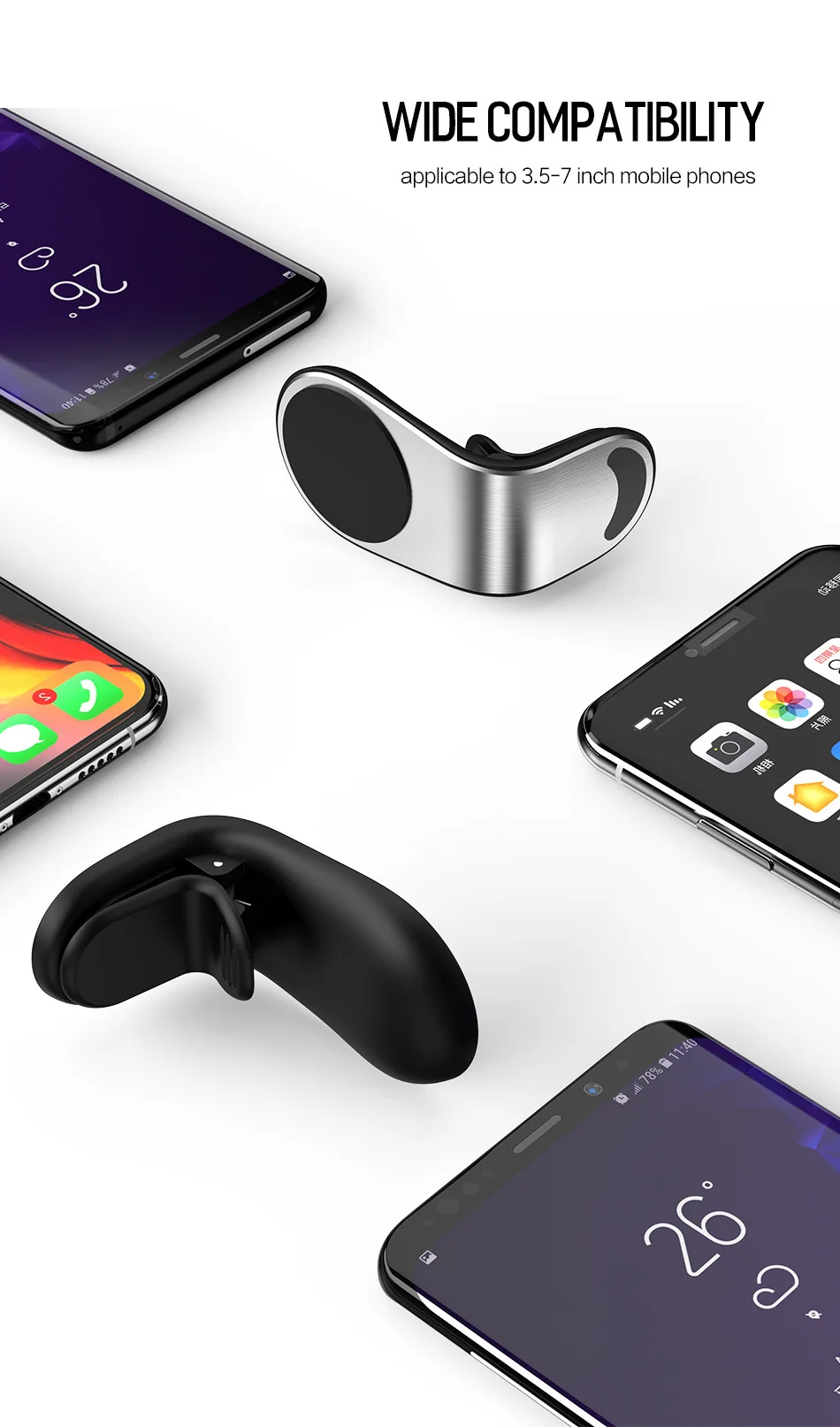 New L-Shape Cell Phone Magnetic Car Mount - Super Strong