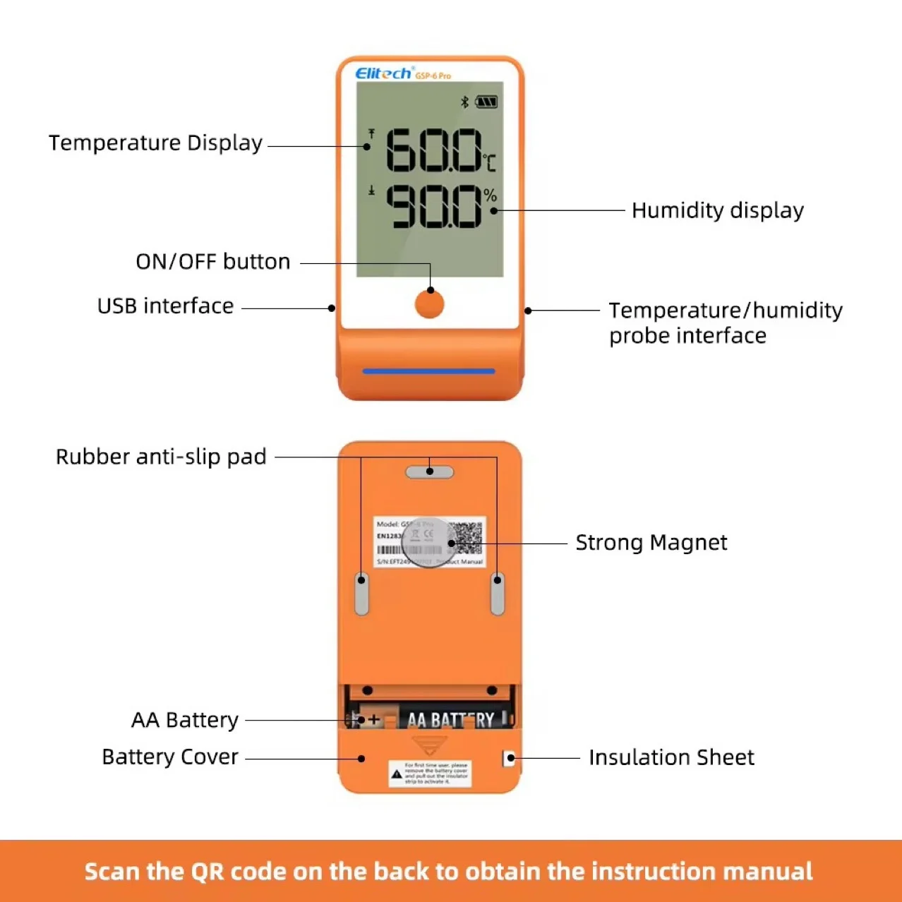 GSP-6Pro Large Screen Temperature Data Logger Humidity Recorder ...