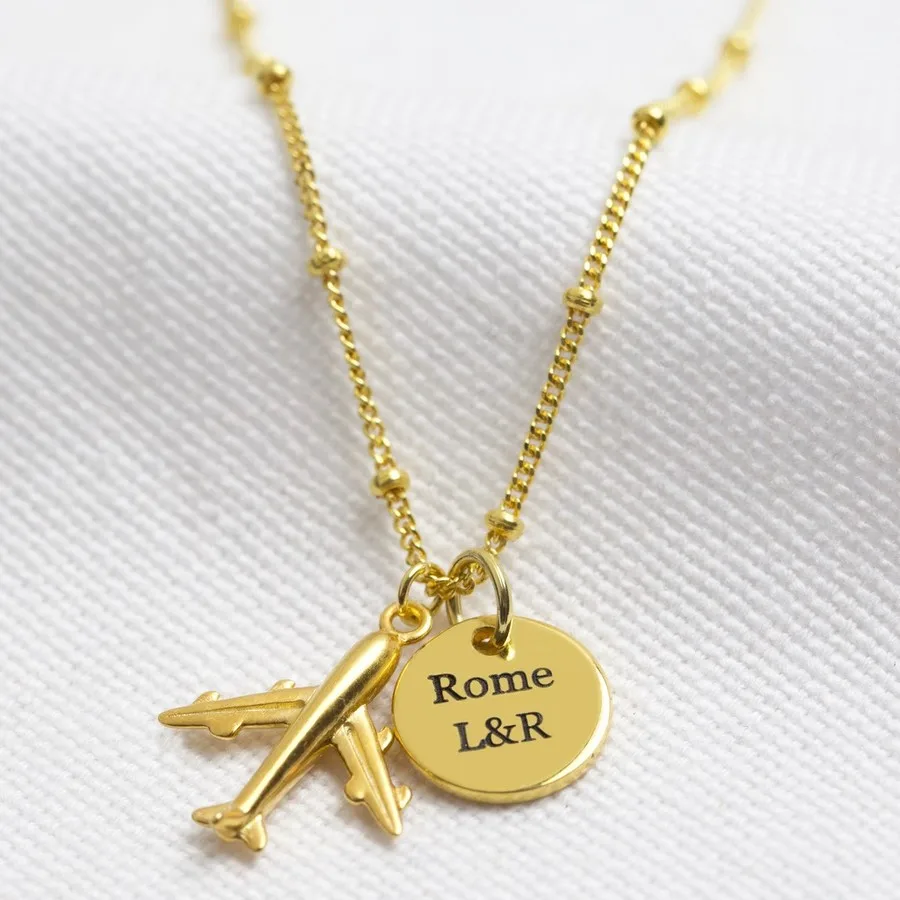 Women Gold Color Airplane Aircraft Plane Pendant Chain Sweater Necklace ...