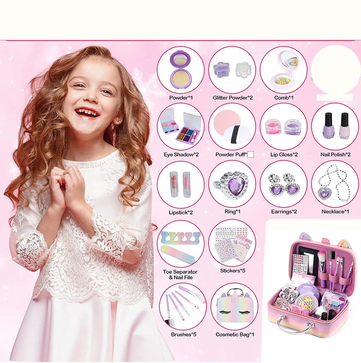 New Kids Makeup Kit For Girl Real Make Up Set Washable Makeup Toy For ...