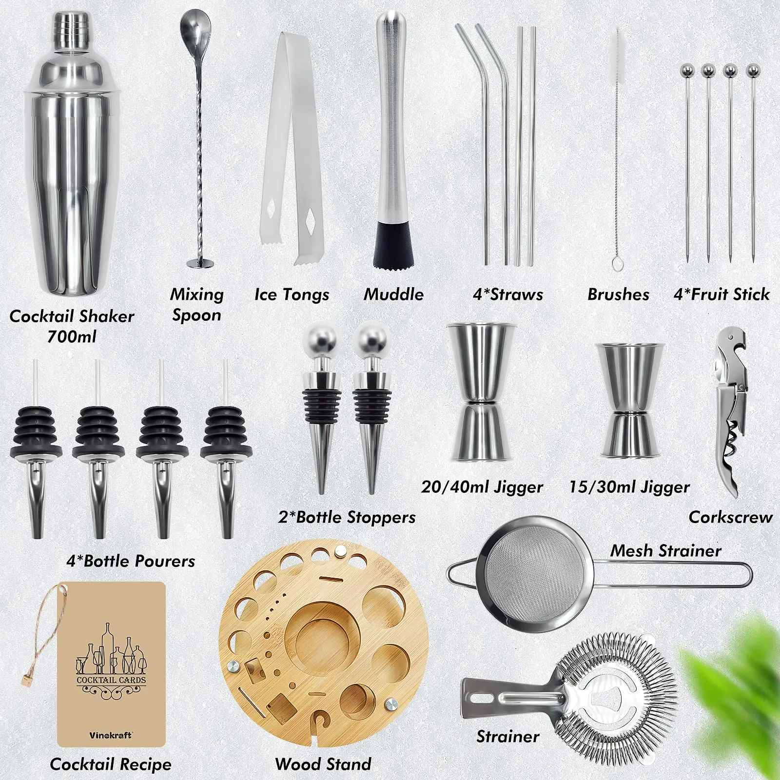 Cocktail Making Set - 26-Piece Stainless Steel Bar Tool