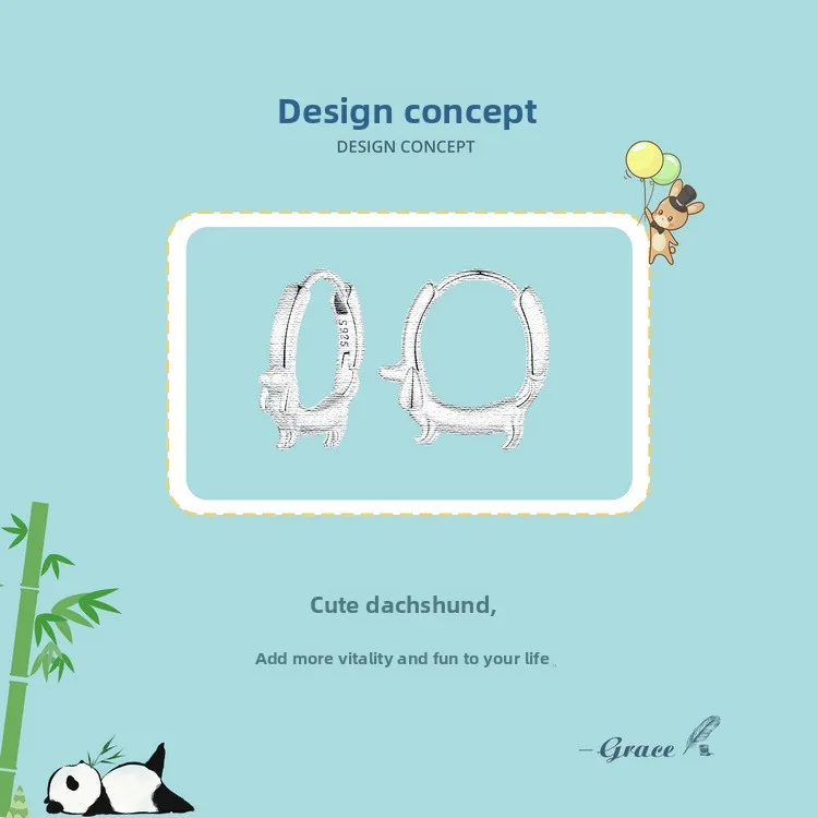 Original Dachshund Dog Ear Clip-on Earrings Fine S925 Sterling Silver ...