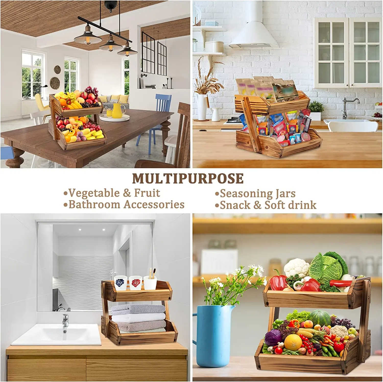 Wooden Vegetable and Fruit Storage Racks - Sustainable & Foldable