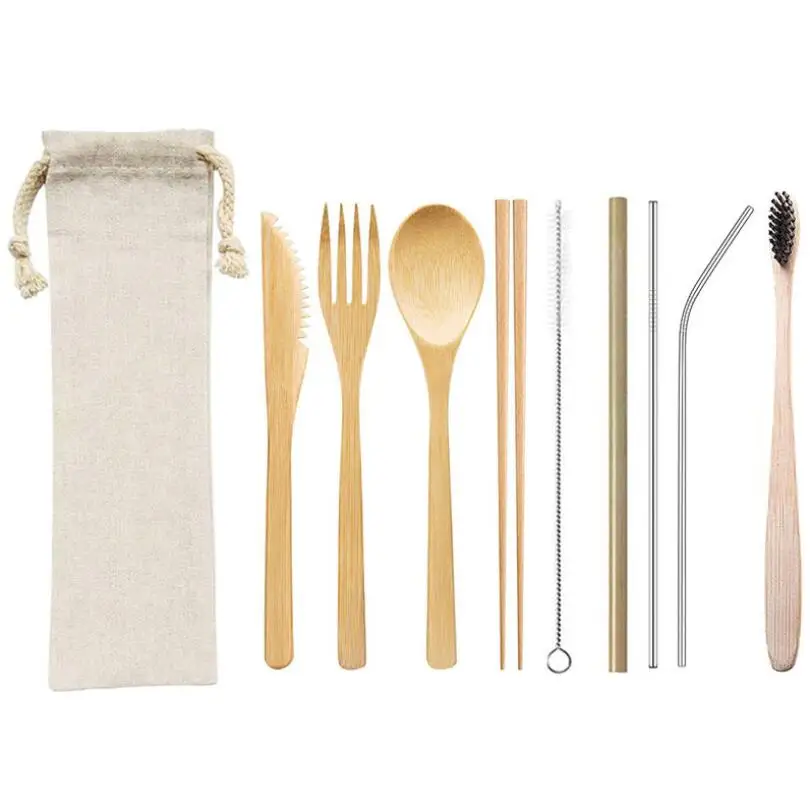 Eco-friendly Camping Utensils Set - Reusable Bamboo Cutlery