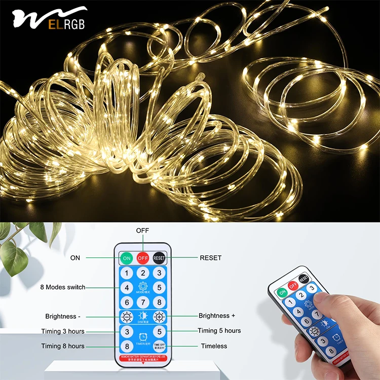 Solar Rope Light 72FT 200 LED Solar Rope Light with Remote Control 8 ...