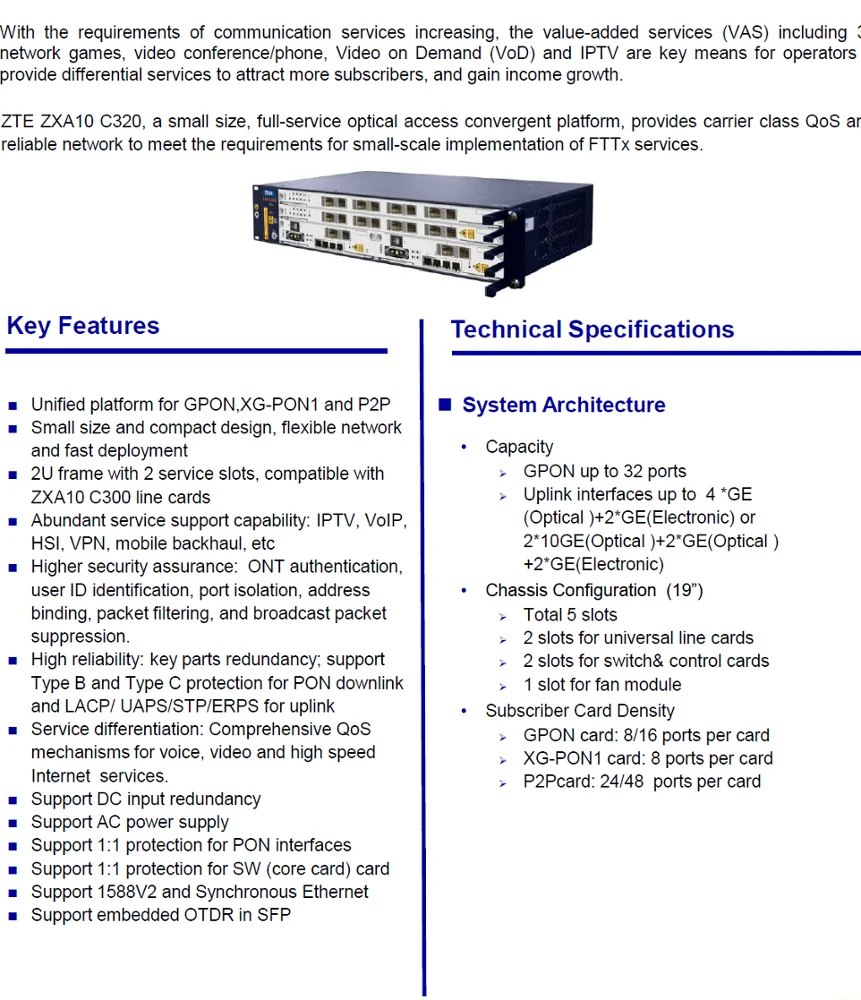 C320 Olt 10g 40g 100g 400g Pon With Smxa/3 Sfp+ Sfp Ge Pram Ac Dc Power ...