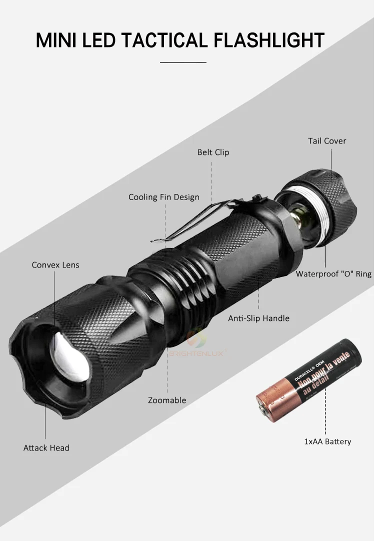 Led Tactical Flashlight With Belt Clip Zoomable 3 Modes Water Resistant ...
