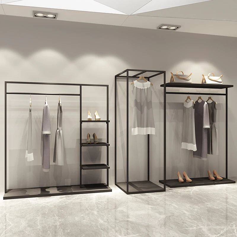 Black Clothing Rack Apparel Retail Clothes Shelving Garment Display ...