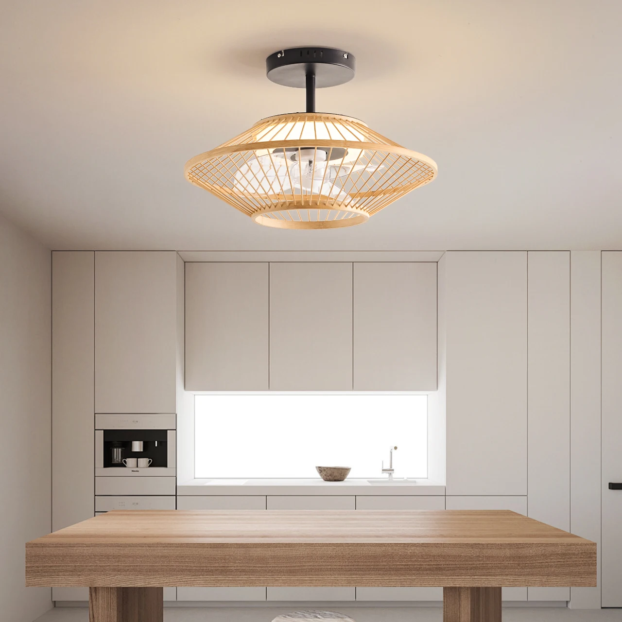 Bedroom Bamboo Art Style Ceiling Fan Light Led Ceiling Fan Light With ...