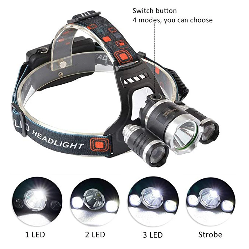3000 Lumens Head Torch Light - Rechargeable Waterproof LED