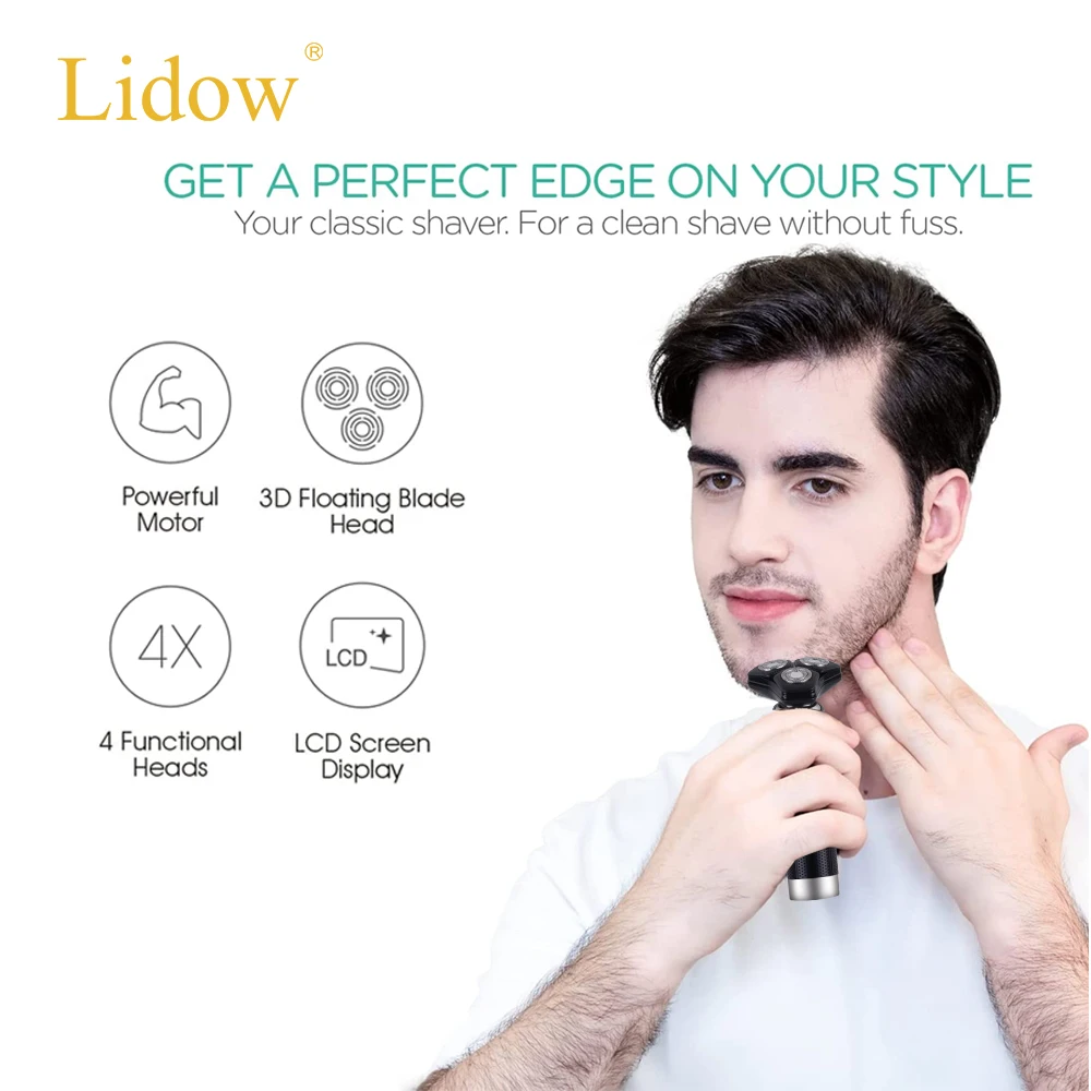 Lidow Usb Rechargeable Electric Triple Blade Shavers For Men Waterproof ...
