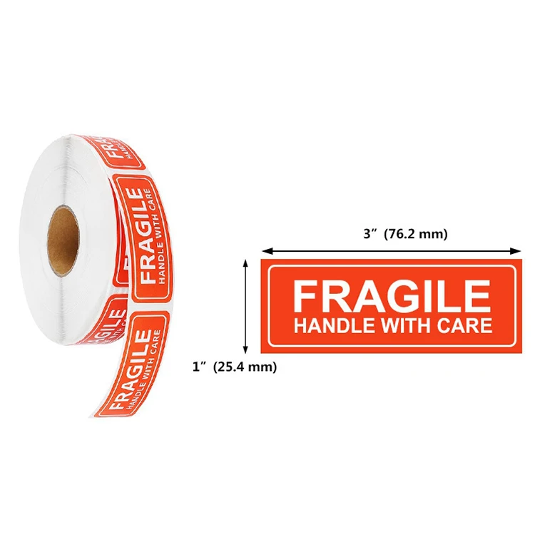 Permanent Adhesive Handle with Care Fragile Sticker, Red Warning Label ...