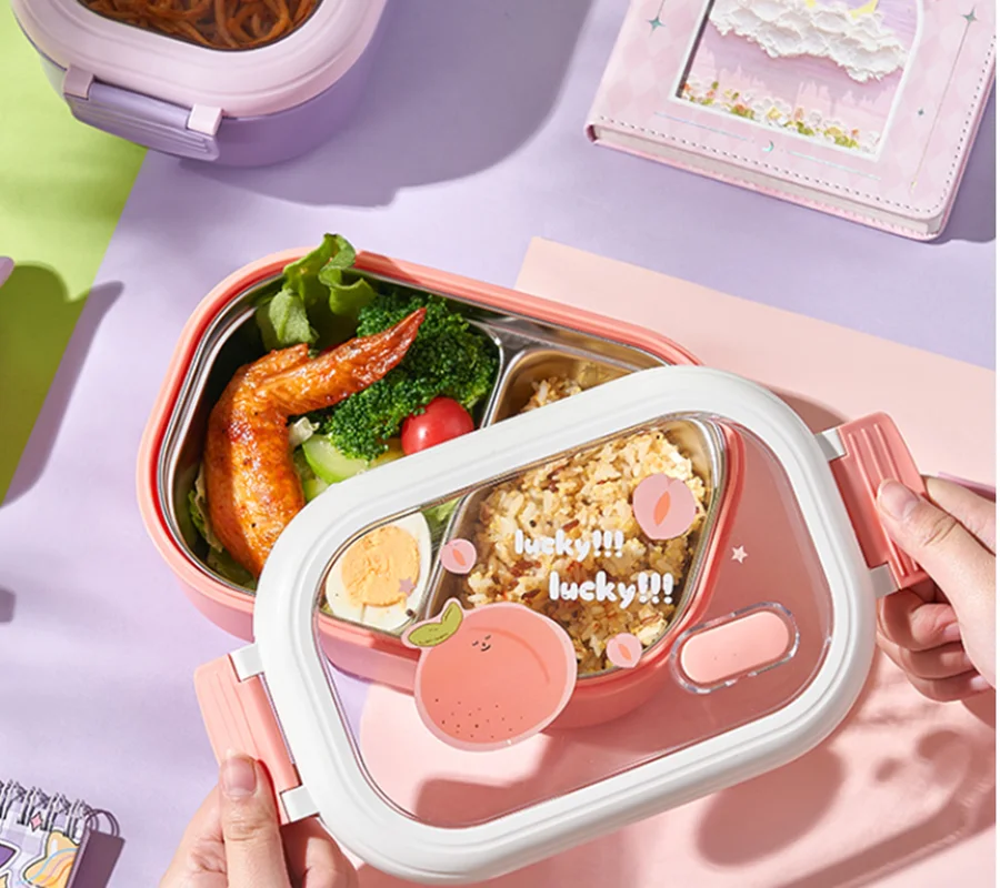 1liter Cartoon Cute Children Plastic Lunch Box With Stainless Steel ...