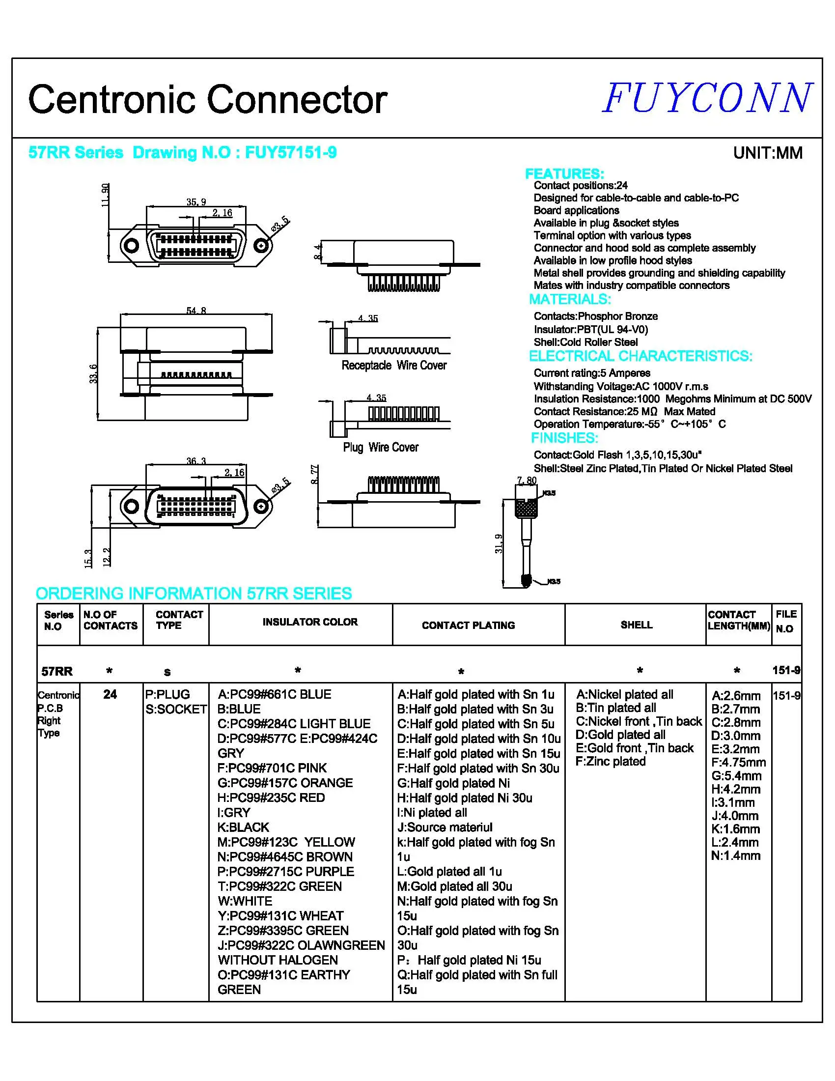 IEEE 488 24-Pin Centronic Connector, Champ 2.16mm IDC Crimping Male to ...