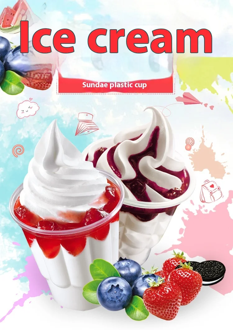 Disposable PP Sundae Cup with Lid for Cold Drinks KFC Style Thickened ...