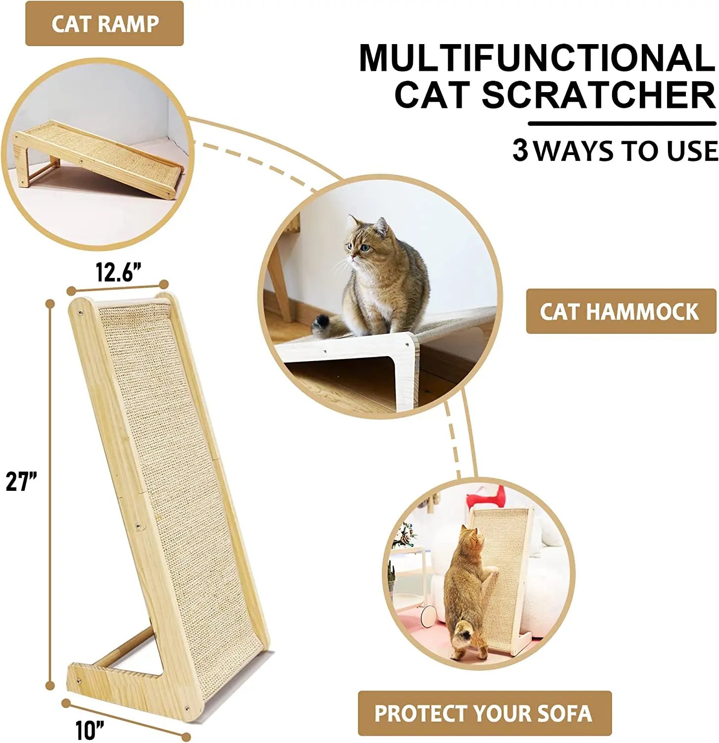 Vertical Curved Cat Scratchers Cat Scratcher Wooden Premium Cat Scratch ...