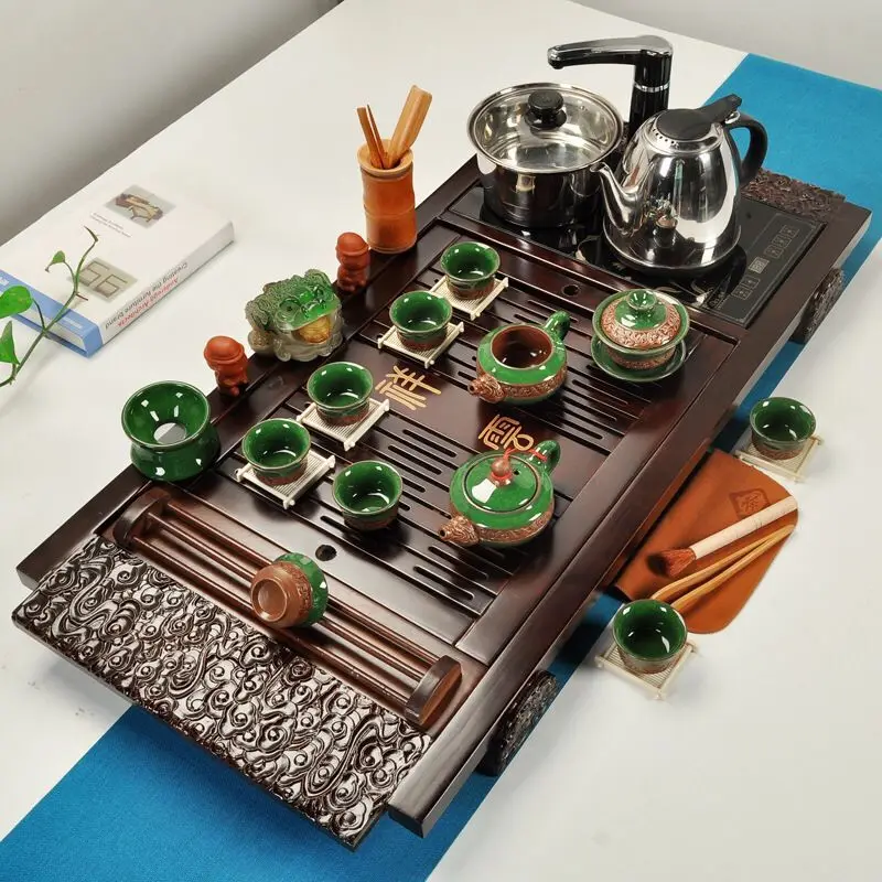 Classic 100% Wooden Chinese Gongfu Tea Table with Induction Cookers