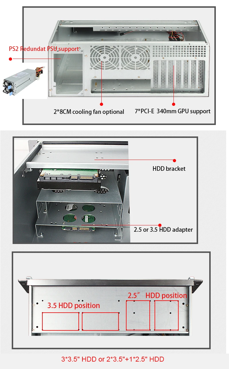 4U Server Case - Industrial GPU Server Chassis with LCD